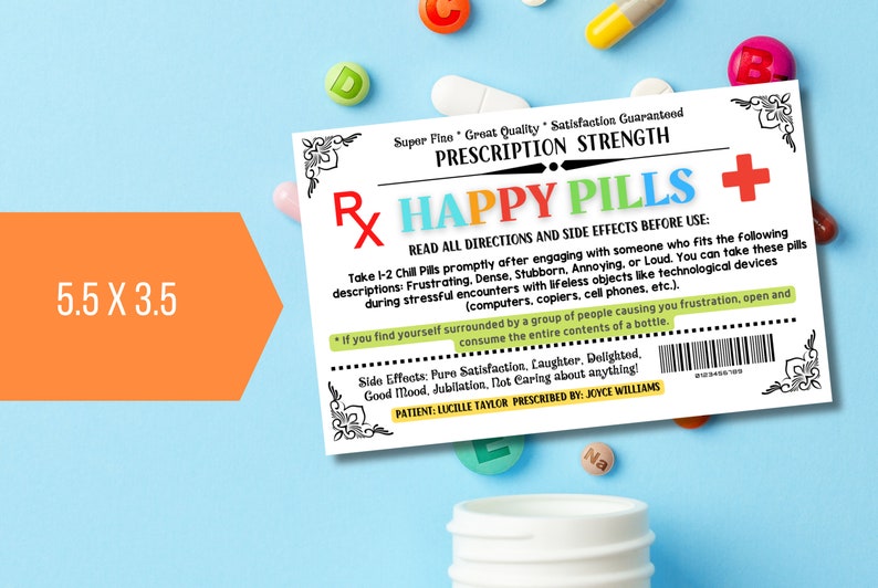 EDITABLE Happy Pills Label, Funny Gag Gift Professional Office Gift ...