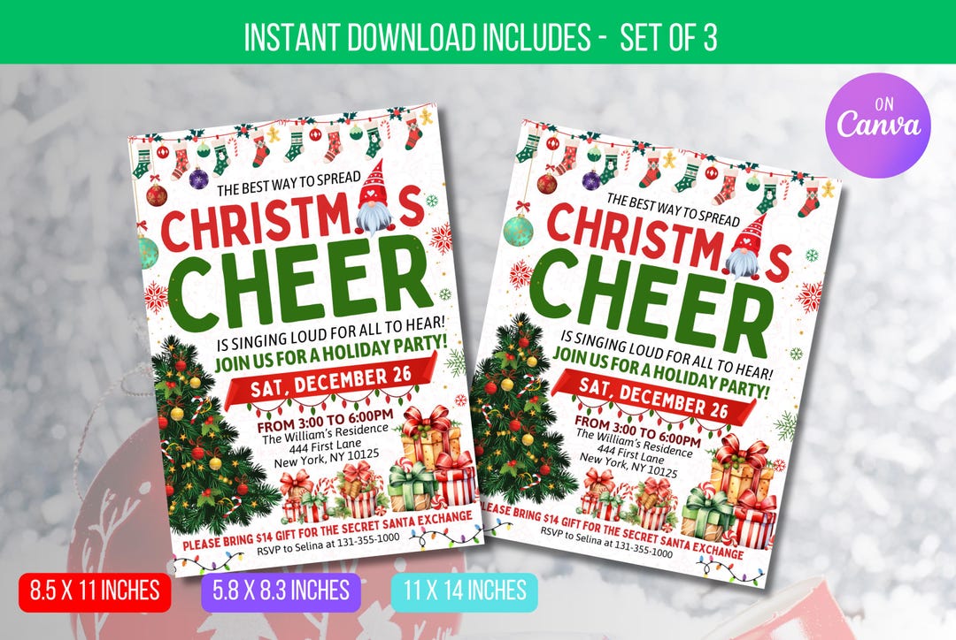 EDITABLE Christmas Cheer Party for Kids and Adults, Elf Christmas Party ...
