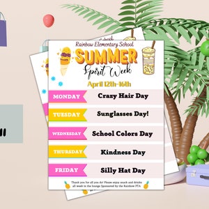 Summer Spirit Week Editable Itinerary Schedule | Printable DIY Spirit ...