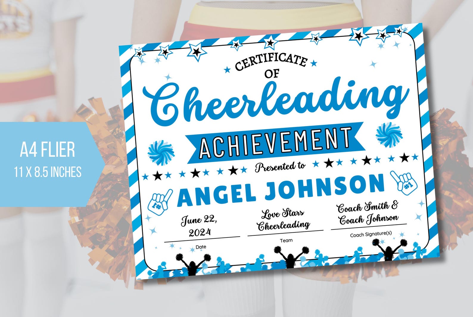 EDITABLE Cheerleader Certificate, Cheer Certificates Sports Award ...