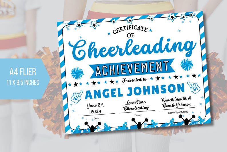 EDITABLE Cheerleader Certificate, Cheer Certificates Sports Award ...