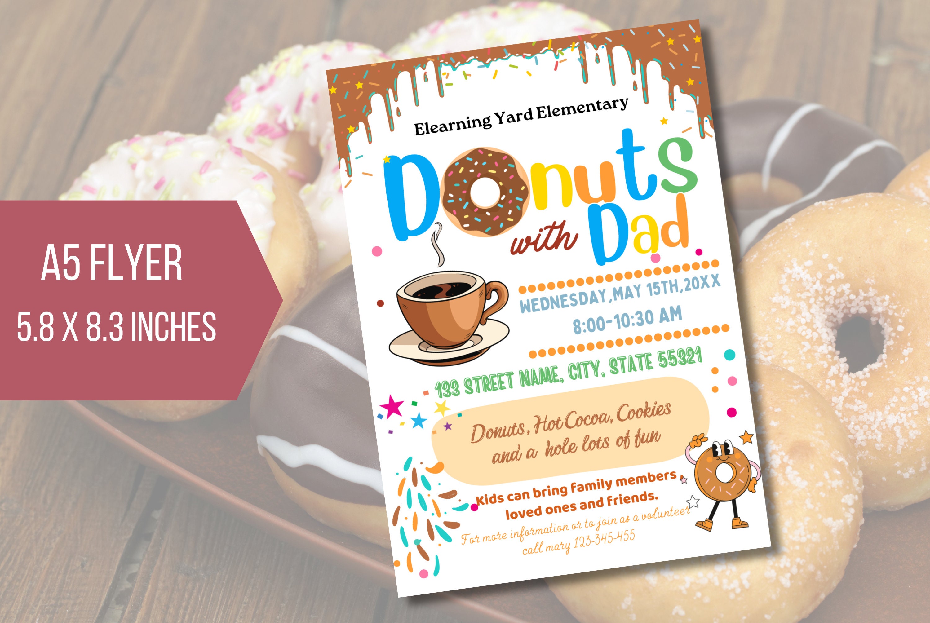 EDITABLE Donuts With Dad Flyer, Printable Donuts With Dad Invitation ...