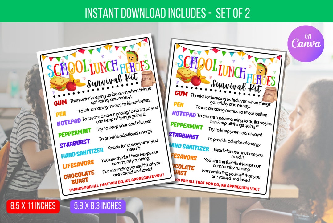EDITABLE School Lunch Heroes Survival Kit Tags, National School Lunch ...