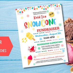 EDITABLE Snowcone Fundraiser Flyer, Editable Appreciation Week, Ice ...