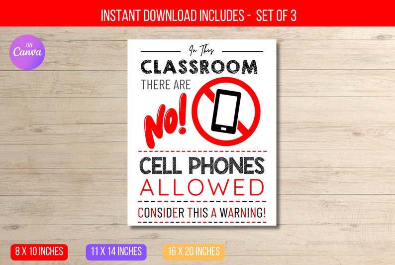EDITABLE No Cellphones Allowed Wall Sign Classroom Poster, Classroom ...