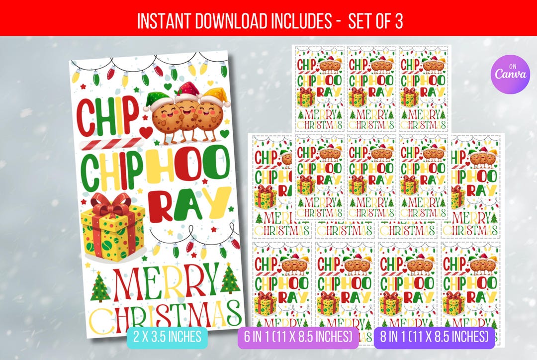 EDITABLE Chip Chip Hooray Cookie Gift Tag, Chocolate Chip Cookie Tag ...
