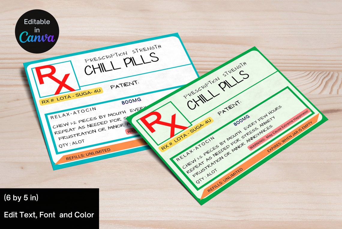 PRINTABLE Prescription Chill Pill Candy Jar Label Nursing - Etsy