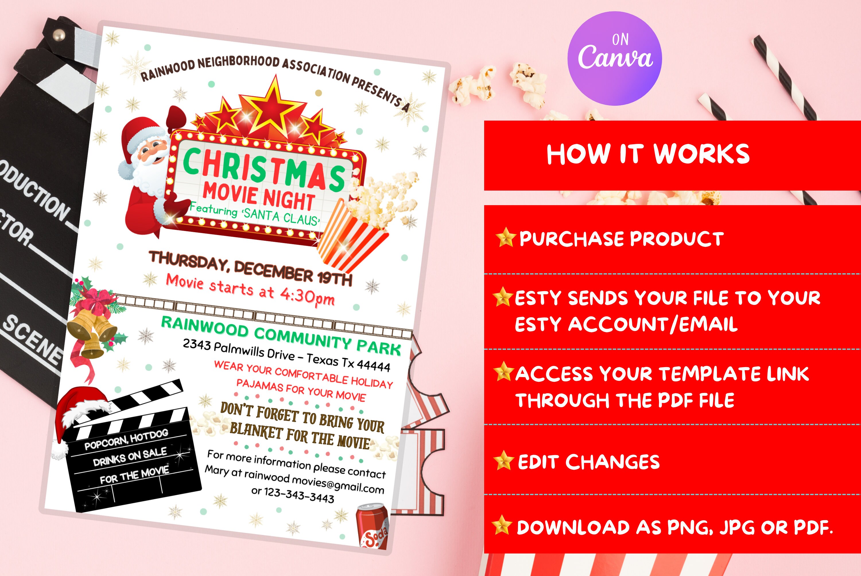 EDITABLE Christmas Movie Night Flyer Flyer Xmas School Flyer - Etsy