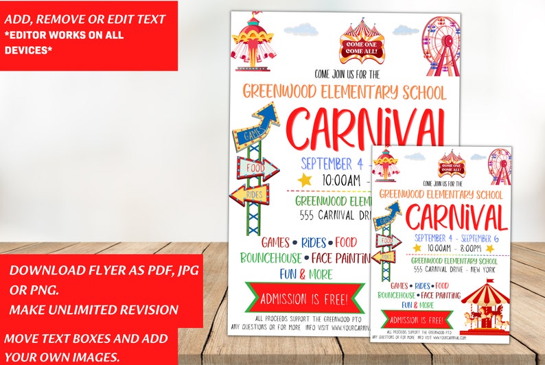 EDITABLE Carnival Flyer Printable PTA PTO Flyer School - Etsy