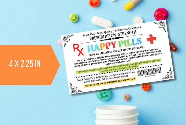 EDITABLE Happy Pills Label Funny Gag Gift Professional Office - Etsy