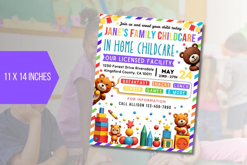 EDITABLE Child Care Flyer Template, Baby Sitting, Playtime Theme ...