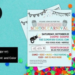EDITABLE Carnival Flyer, Printable PTA PTO Flyer, School Church Benefit ...