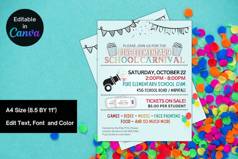 EDITABLE Carnival Flyer, Printable PTA PTO Flyer, School Church Benefit Fundraiser Event Poster ...