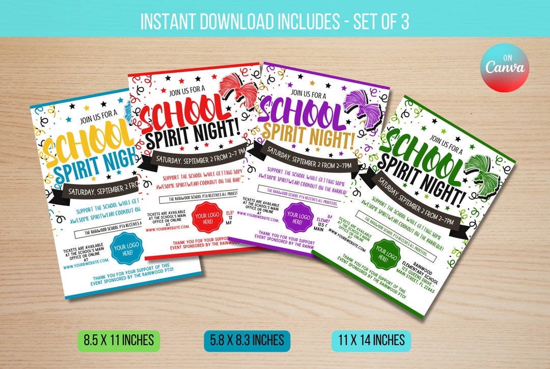 EDITABLE School Spirit Flyer Package, School Spirit Night Party, Spirt ...