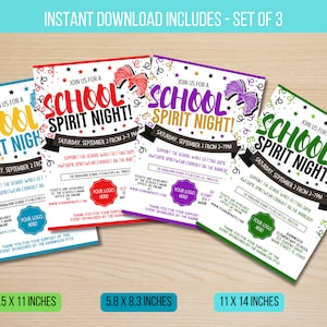 EDITABLE School Spirit Flyer Package, School Spirit Night Party, Spirt ...