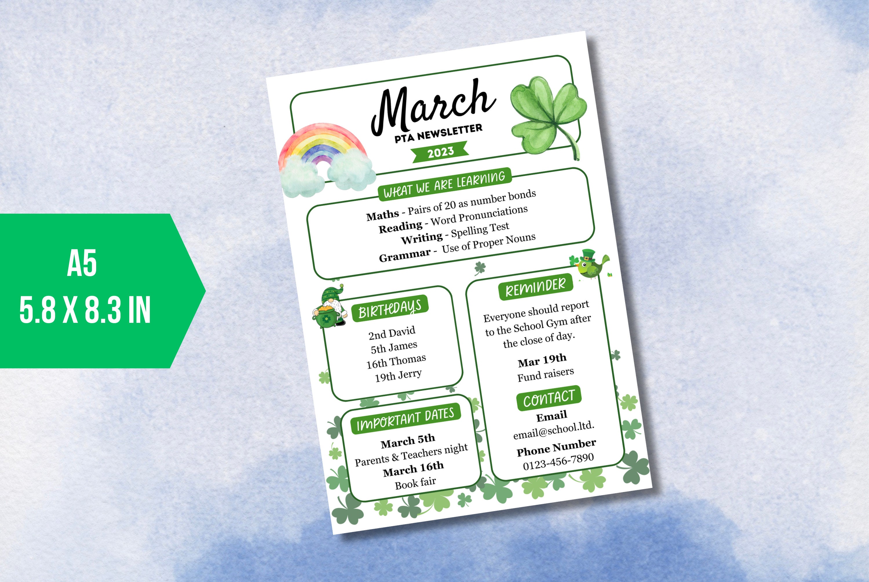 EDITABLE March Newsletter Template, Classroom Printable Handout Flyer ...