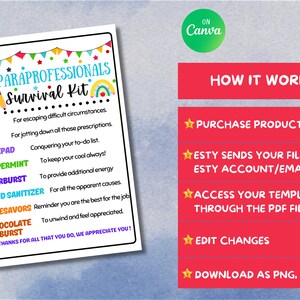 EDITABLE Paraprofessional Survival Kit, Back to School Gift, PTA PTO ...