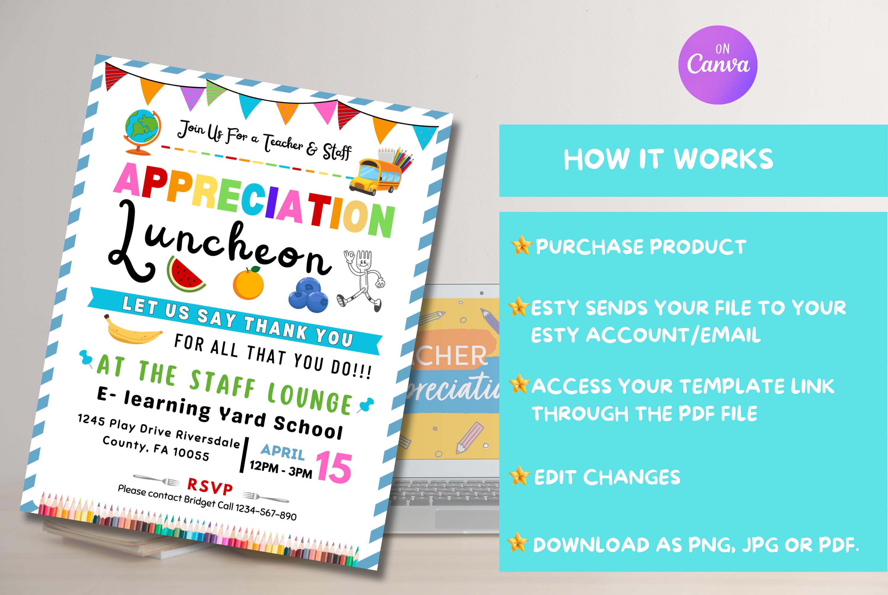 EDITABLE Teacher Staff Appreciation Luncheon Invitation Flyer ...