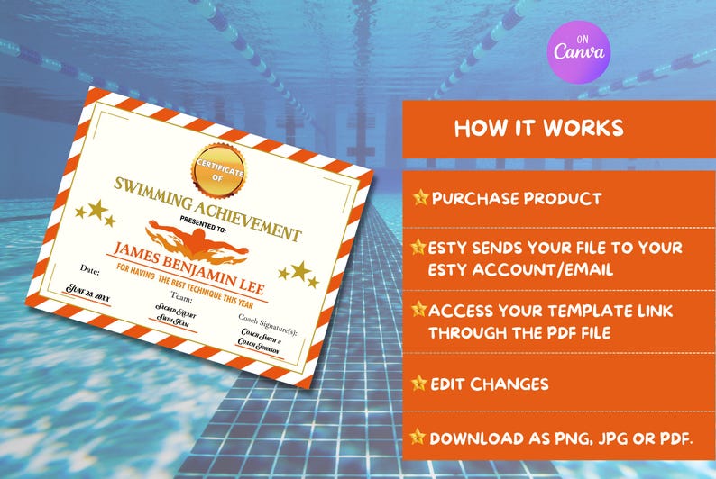 EDITABLE Swimming Award, Swimming Achievement, Swimming Certificate ...