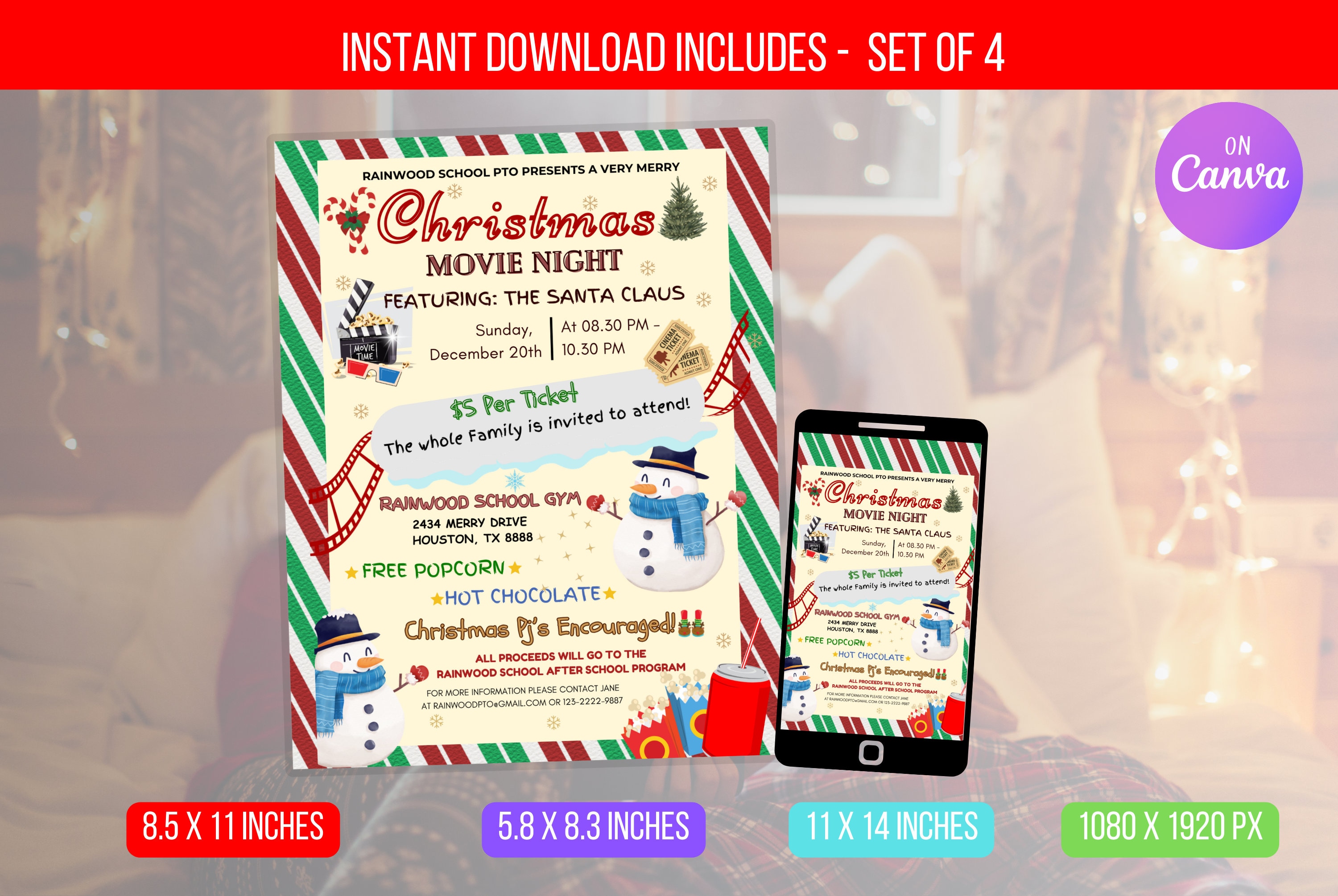 EDITABLE Christmas Movie Night Flyer School Church Fundraiser - Etsy