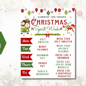 EDITABLE Christmas Spirit Week Flyer, Itinerary Schedule School Poster ...