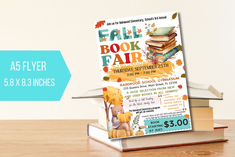 EDITABLE Fall Book Fair Invitation Flyer, School Fall Book Fair ...
