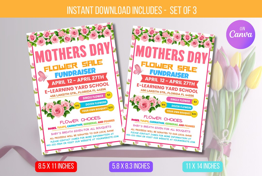 EDITABLE Mother's Day Flower Fundraiser Flyer, Printable Invite ...
