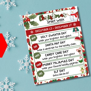 EDITABLE Christmas Spirit Week Flyer, Itinerary Schedule School Poster ...