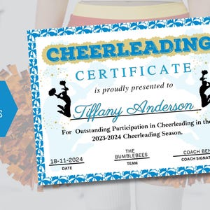 EDITABLE Cheerleader Certificate, Cheer Certificates Sports Award ...
