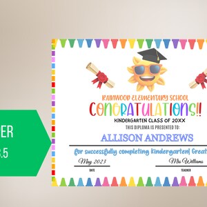 Printable Kindergarten Diploma, Editable School Diploma Certificate ...