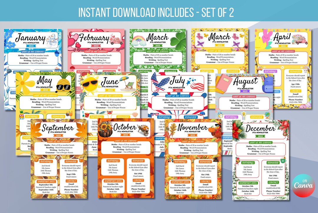 EDITABLE Monthly Newsletter Flyer Template, Classroom Printable Handout ...