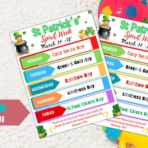 St. Patrick's Day School Spirit Week Itinerary Schedule, Daily Weekly ...