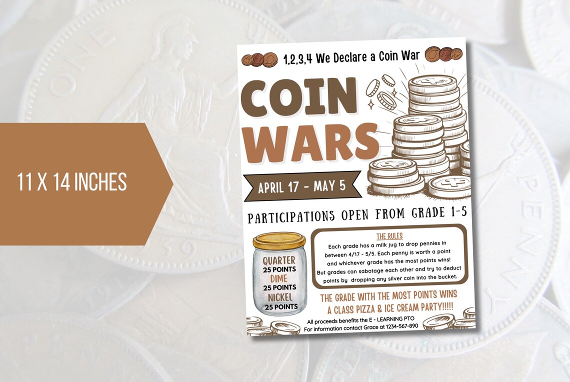 EDITABLE Coin War Fundraiser Flyer, Penny War Fundraiser School ...