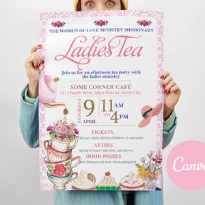 Ladies Tea Event Flyer Printable, Pink and Gold Par-tea Invite Template ...