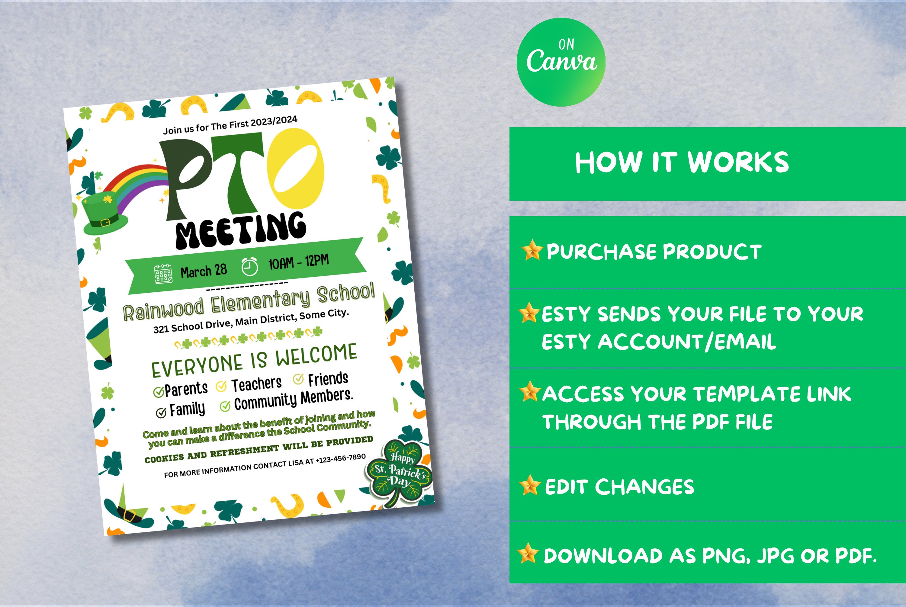 EDITABLE March PTO Meeting Handout Flyer School Information - Etsy