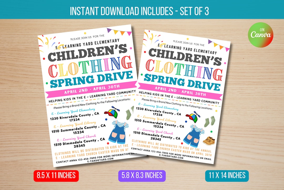 EDITABLE Children Clothing Drive Flyer, PTA PTO Flyer, School Church ...