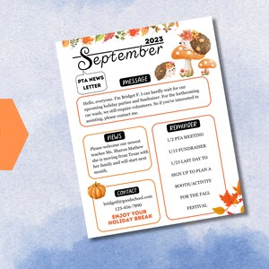 EDITABLE September Newsletter Template, Classroom Printable Handout ...