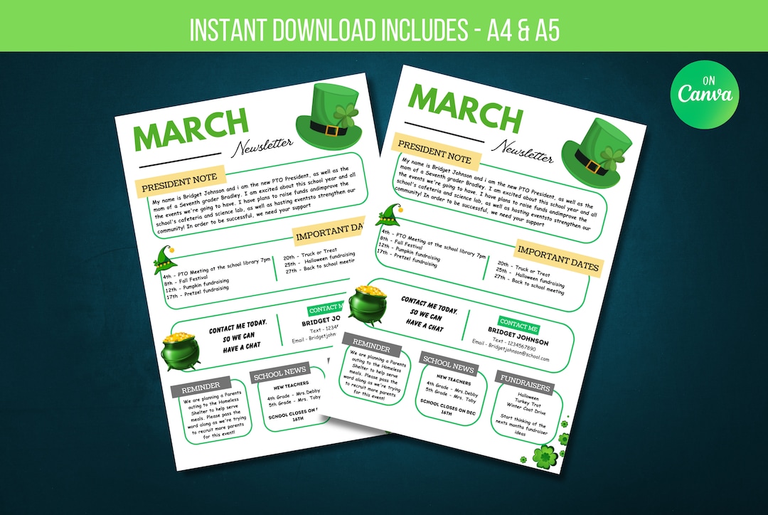 EDITABLE March Newsletter Template, Classroom Printable Handout Flyer ...