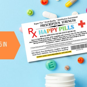 EDITABLE Happy Pills Label, Funny Gag Gift Professional Office Gift ...