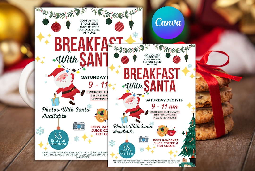 Breakfast With Santa Flyer Editable Template, Pancakes With Santa ...