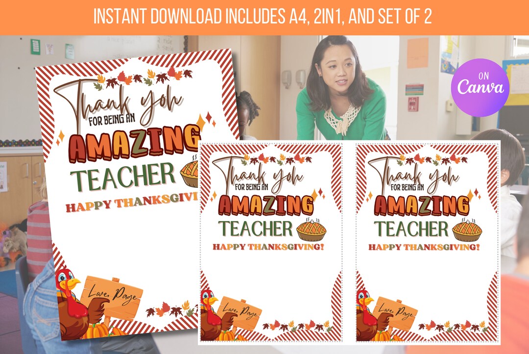 EDITABLE Happy Thanksgiving Thank You Gift Card, Teacher Staff Nurse ...