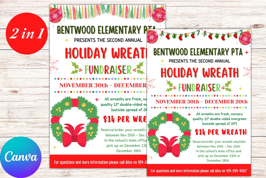 EDITABLE Holiday Wreath Flyer Template, Charity Non Profit Event Flyer ...