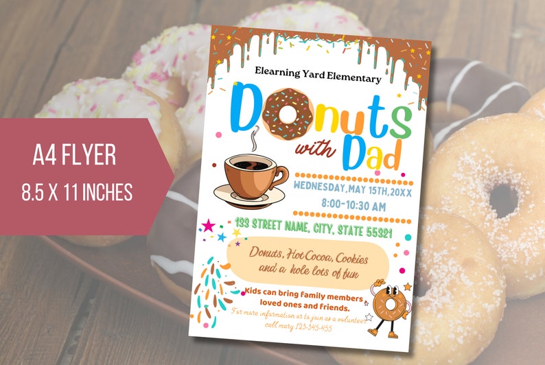 EDITABLE Donuts With Dad Flyer, Printable Donuts With Dad Invitation ...