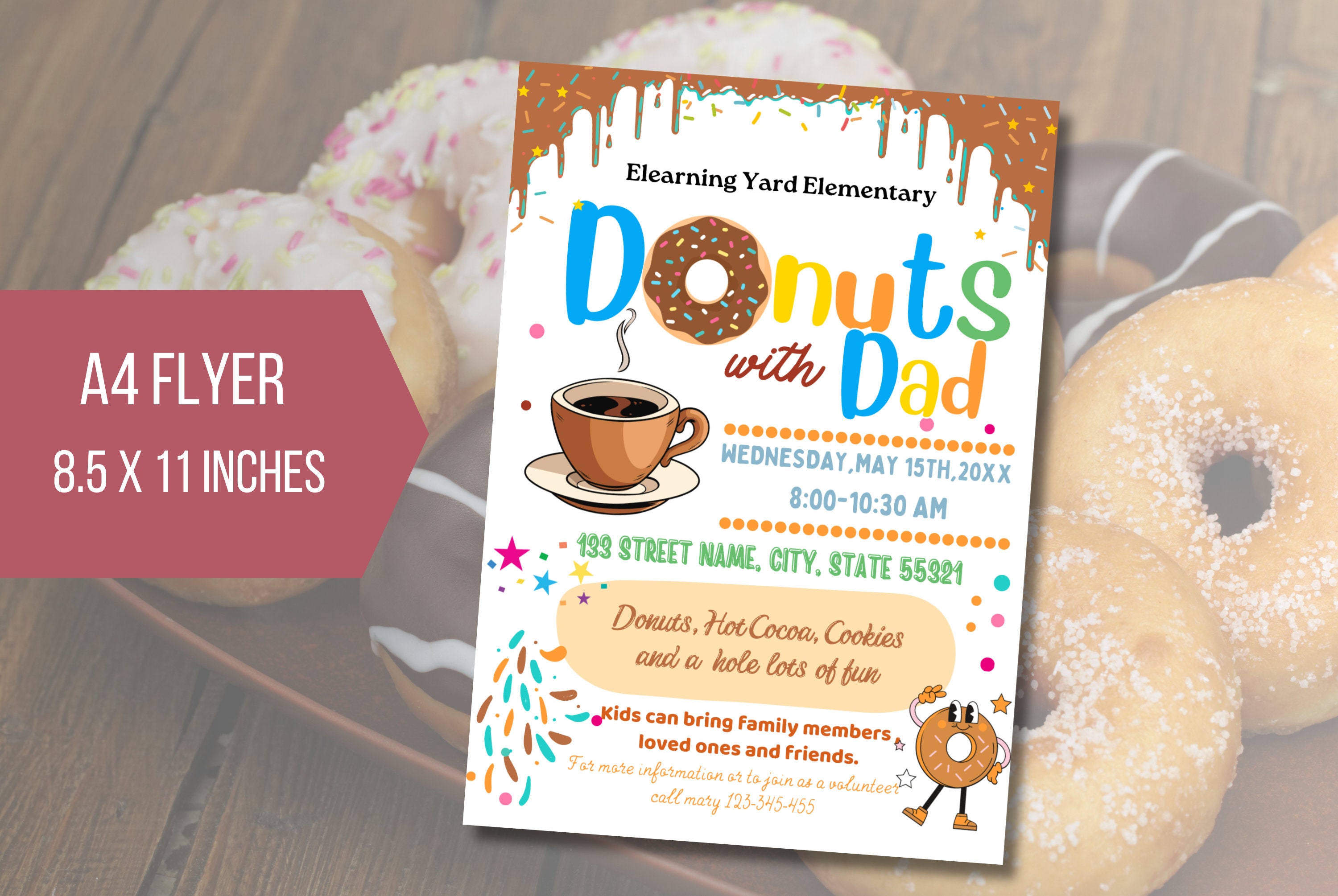 EDITABLE Donuts With Dad Flyer, Printable Donuts With Dad Invitation ...
