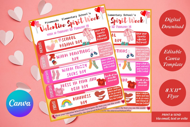 Valentines Spirit Week School Flyer. Festive Spirit Week PTO - Etsy