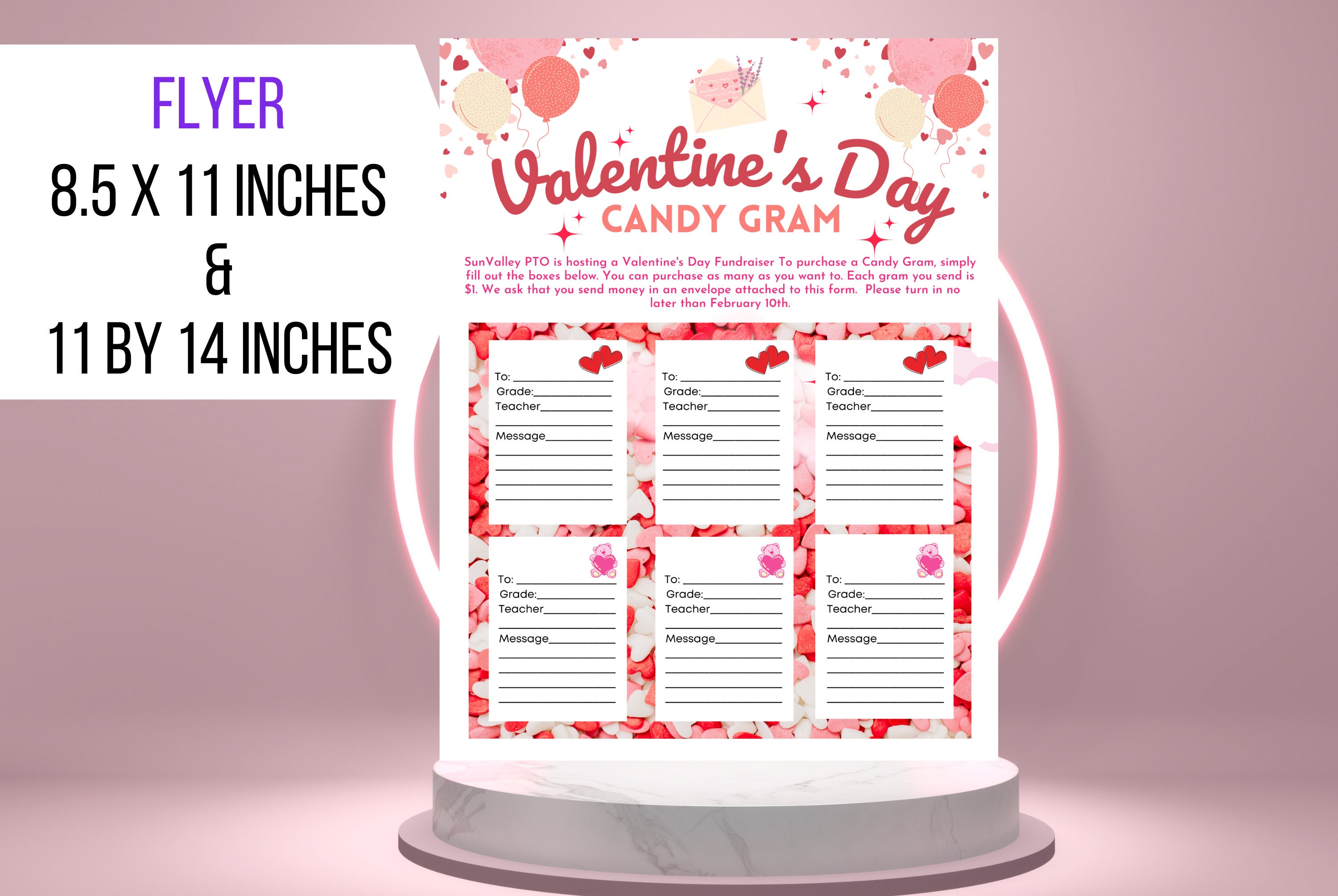 Valentines Day Candy Gram, School Daycare Fundraiser PTA PTO Nonprofit ...