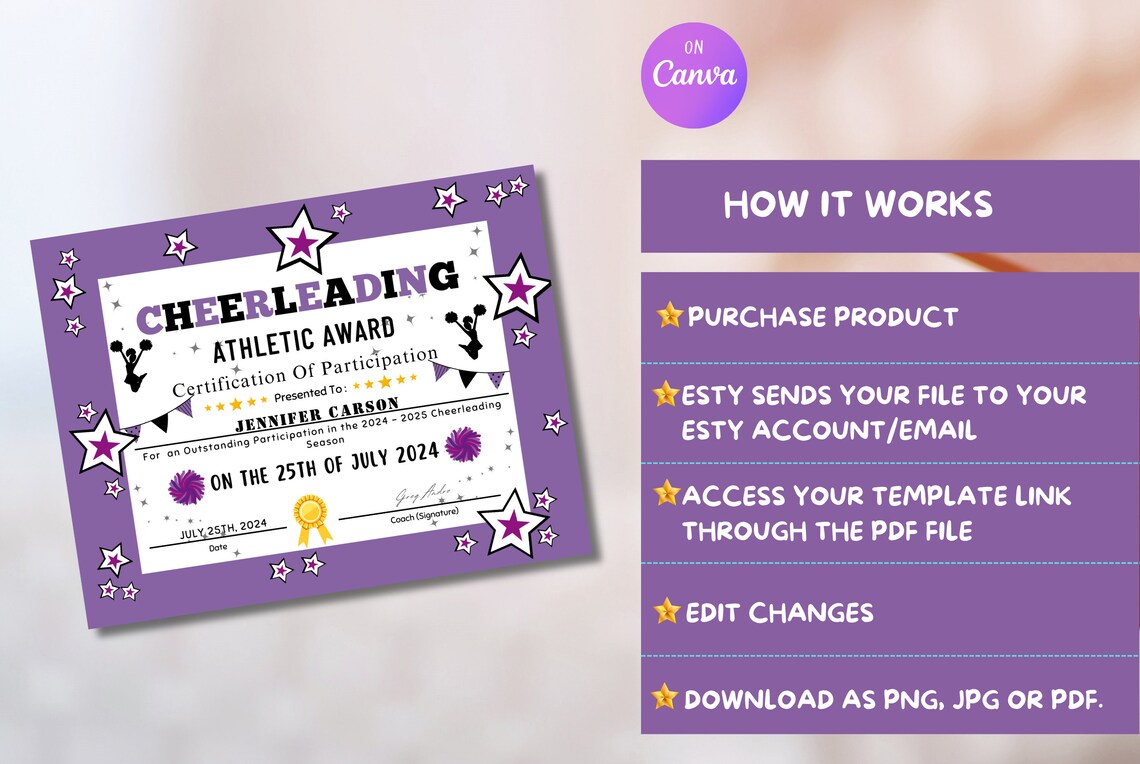 EDITABLE Cheerleader Certificate, Cheer Certificates Sports Award ...