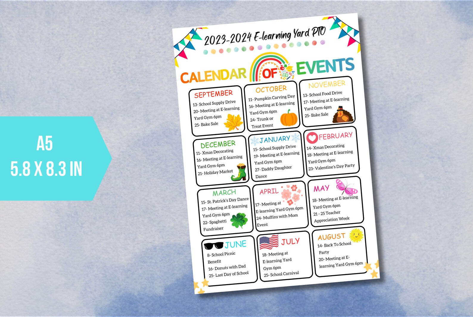 EDITABLE PTO Monthly Event Calendar Flyer Template, Year at a Glance ...