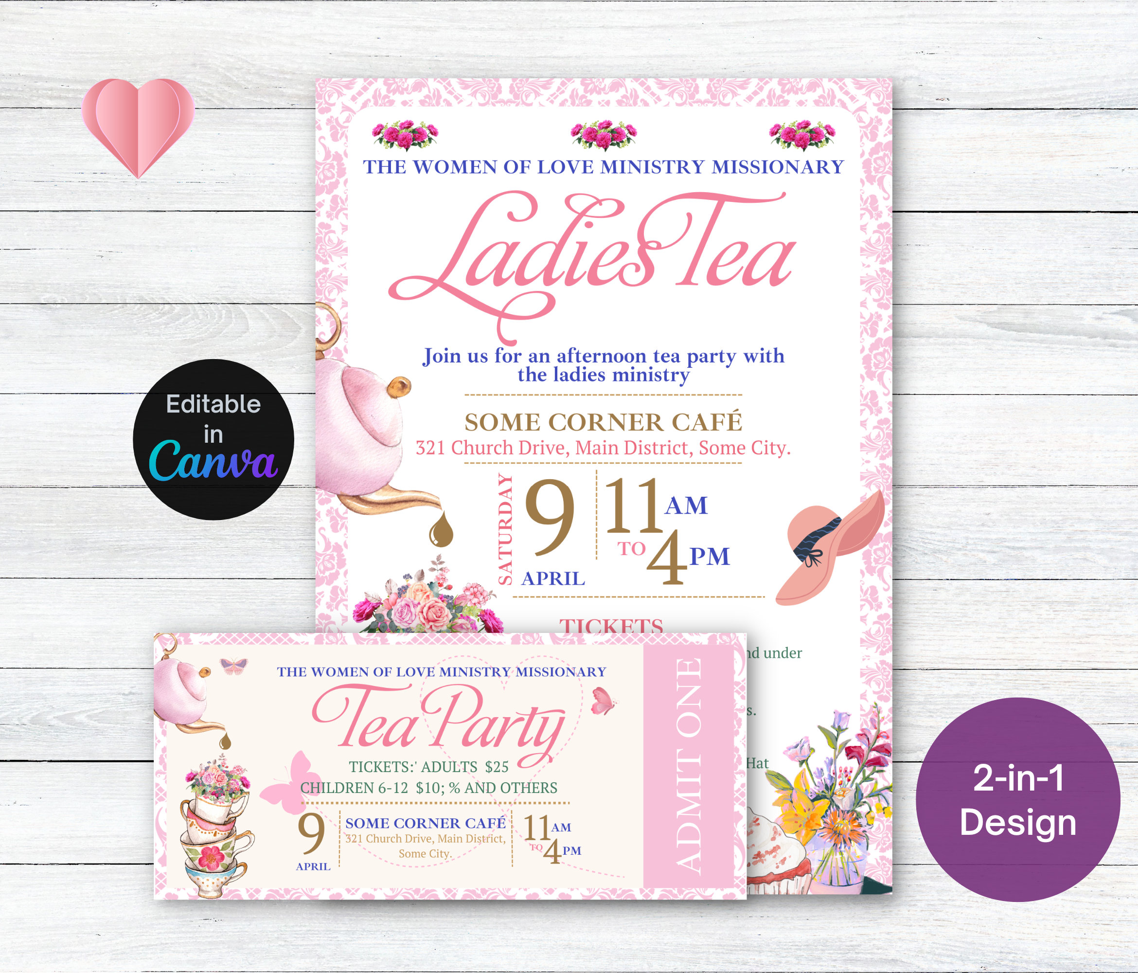 Ladies Tea Event Flyer Printable, Pink and Gold Par-tea Invite Template ...