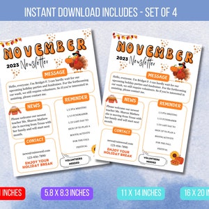 EDITABLE November PTO Newsletter Template, Classroom Printable Handout ...